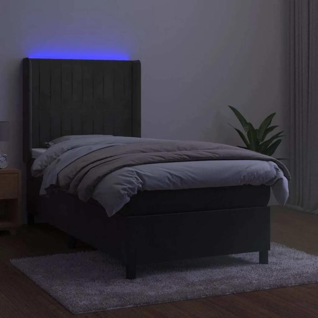 vidaXL Box spring postel s matrací a LED 90x200 cm samet [3139662] Barva: světle šedá