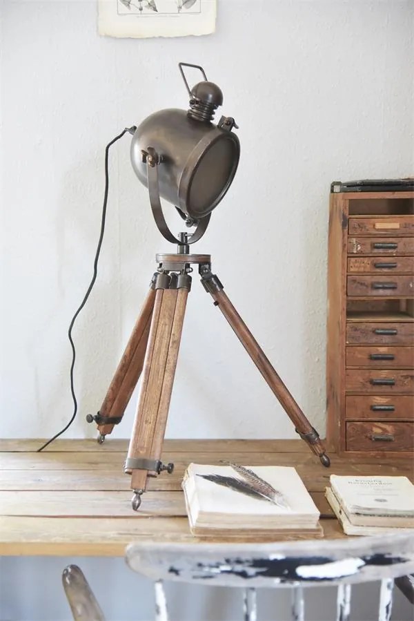 Jeanne d'Arc Living Stojací lampa Studio, šedá barva, hnědá barva, dřevo, kov