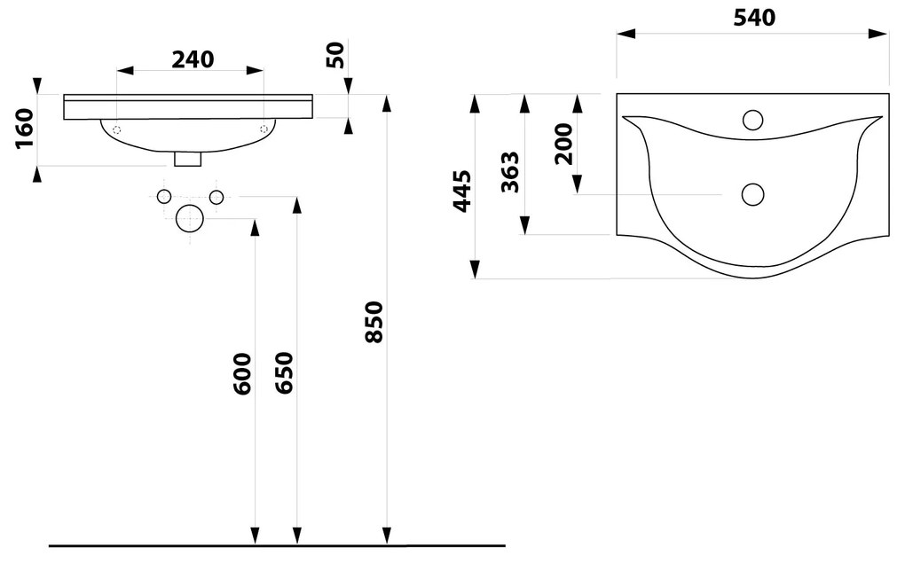 Aqualine, ZARA nábytkové umyvadlo 54x44,5cm, 10055