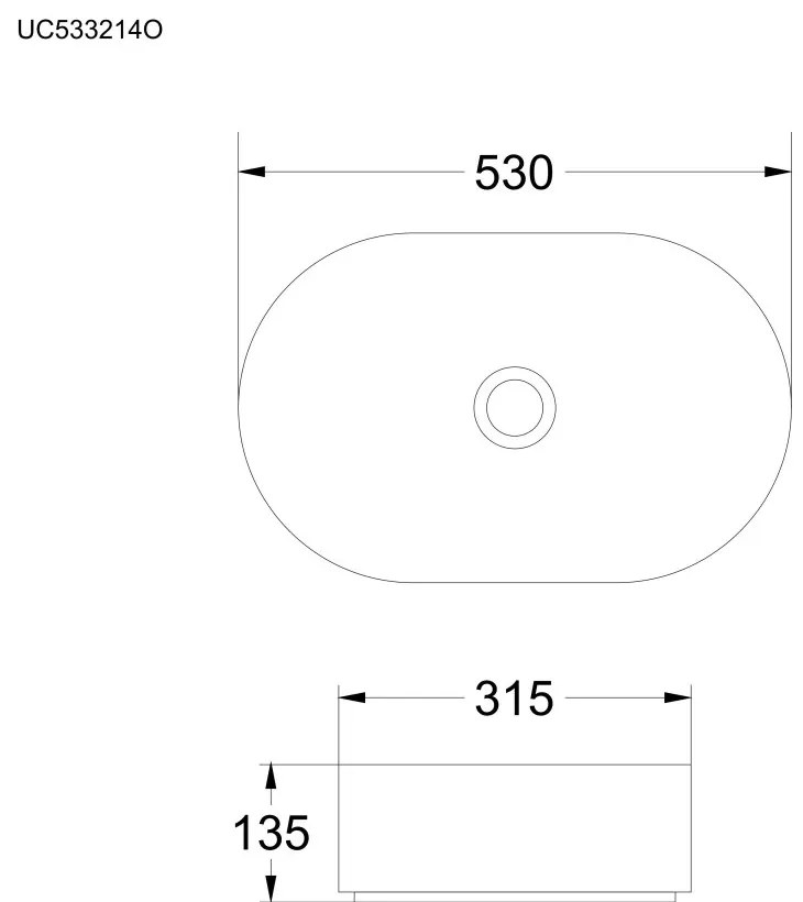 Mereo, Mereo Umyvadlo na desku bez přepadu, 530x315x135 mm, kulaté, keramické - pro zaslání na paletě, MER-UC533214O