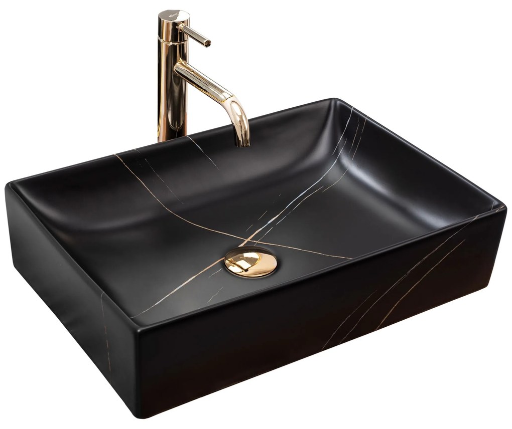 Rea Inga Marble, keramické umyvadlo na desku 51x35 cm, černá matná, REA-U8006
