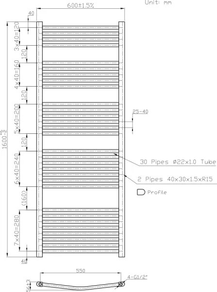 Novaservis - Koupelnový žebříkový radiátor 836W/230V 160x60 cm bílá oblý