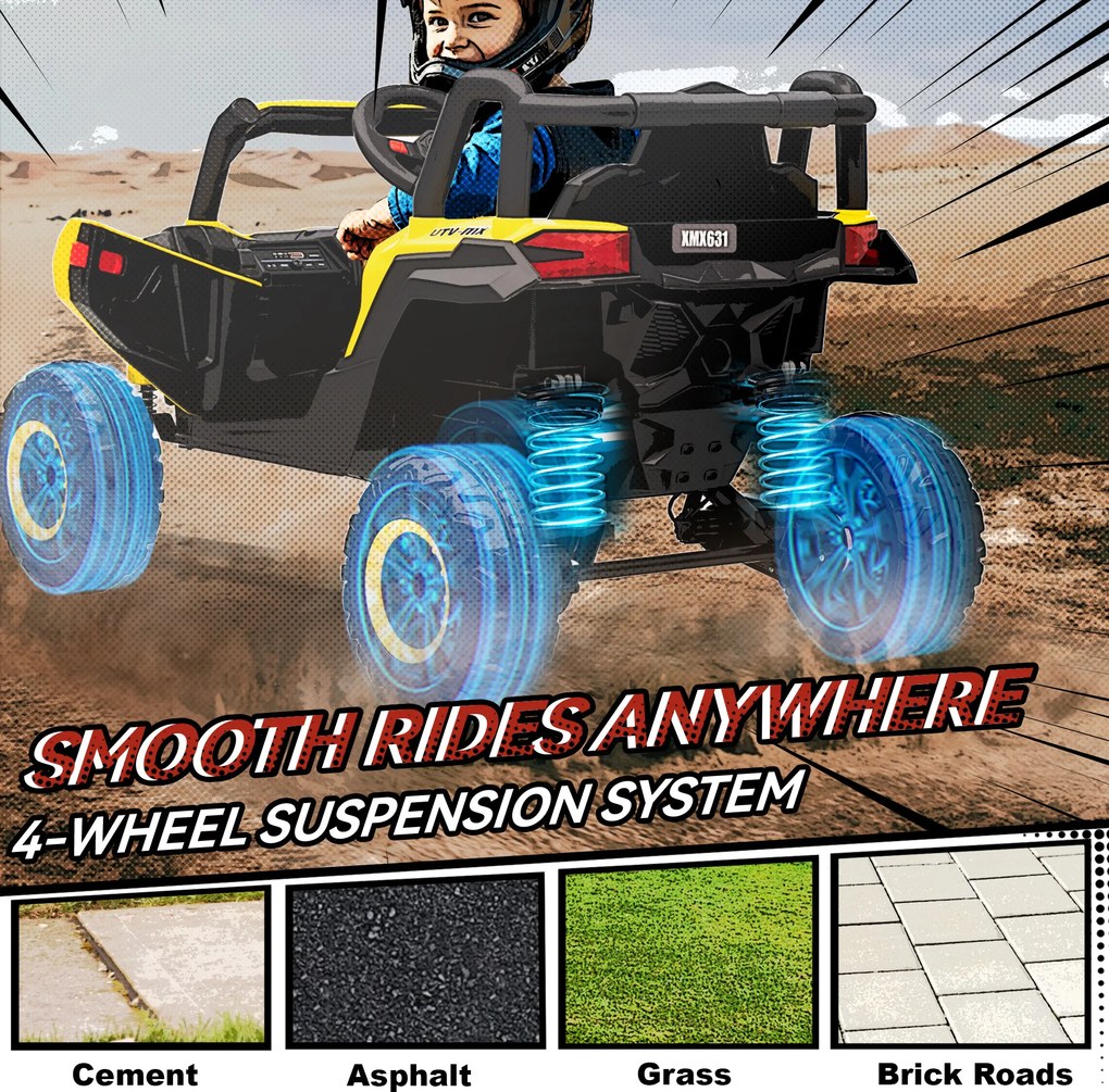 AIYAPLAY Dětské elektrické auto UTV 12 V, dětský elektrický buggy s dálkovým ovládáním, 96 x 61 x 56 cm, žlutá