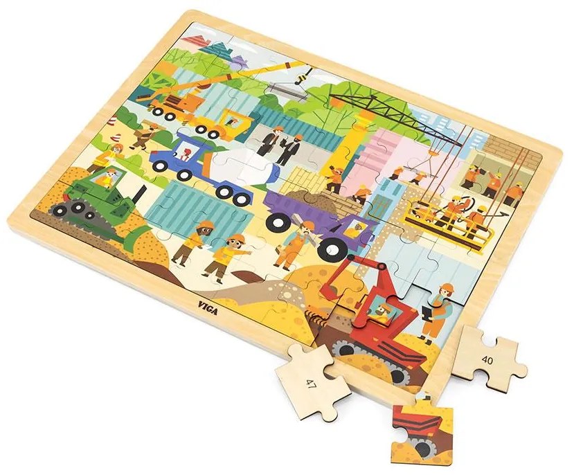 Dřevěné puzzle 48 dílků Viga Stavební stroje
