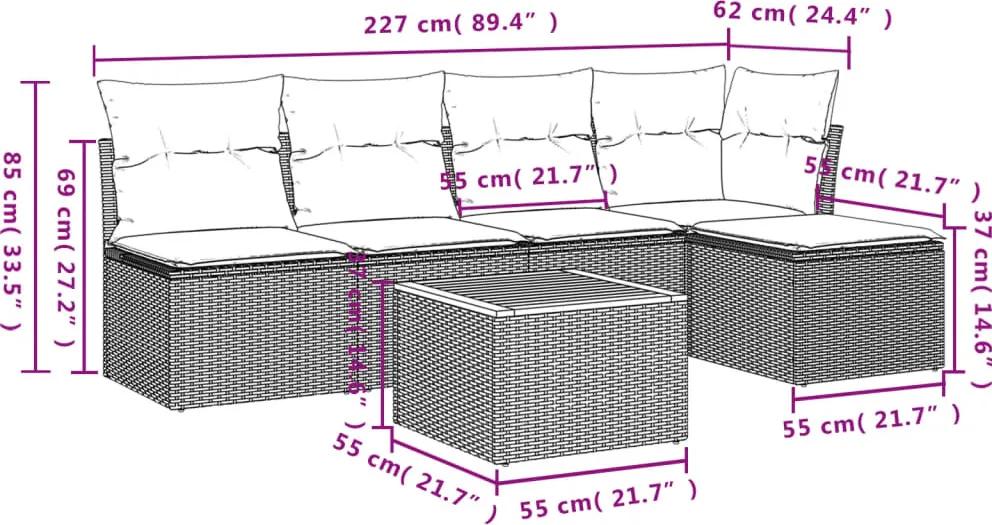 vidaXL 6dílná zahradní sedací souprava s poduškami polyratan [3255930] Barva: grey and dark grey