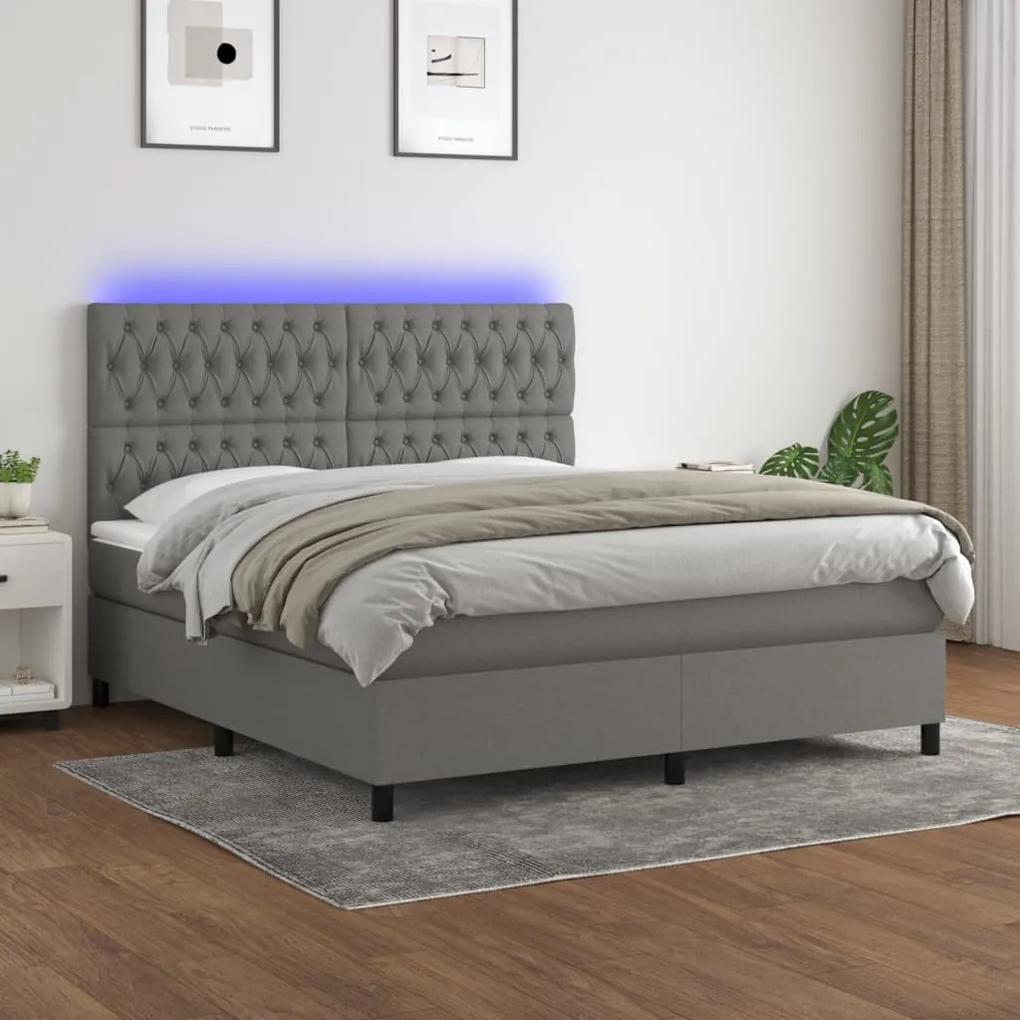 Box spring postel s matrací a LED tmavě šedá 160x200 cm textil,  3135126