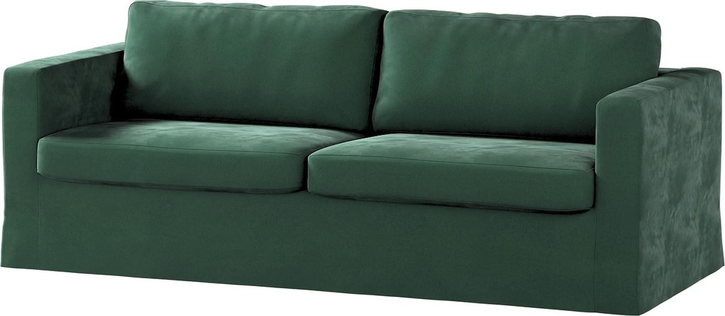 Potah na pohovku IKEA Karlstad 3-místná, nerozkládací, dlouhý barva zelená látka lesklé, sametová