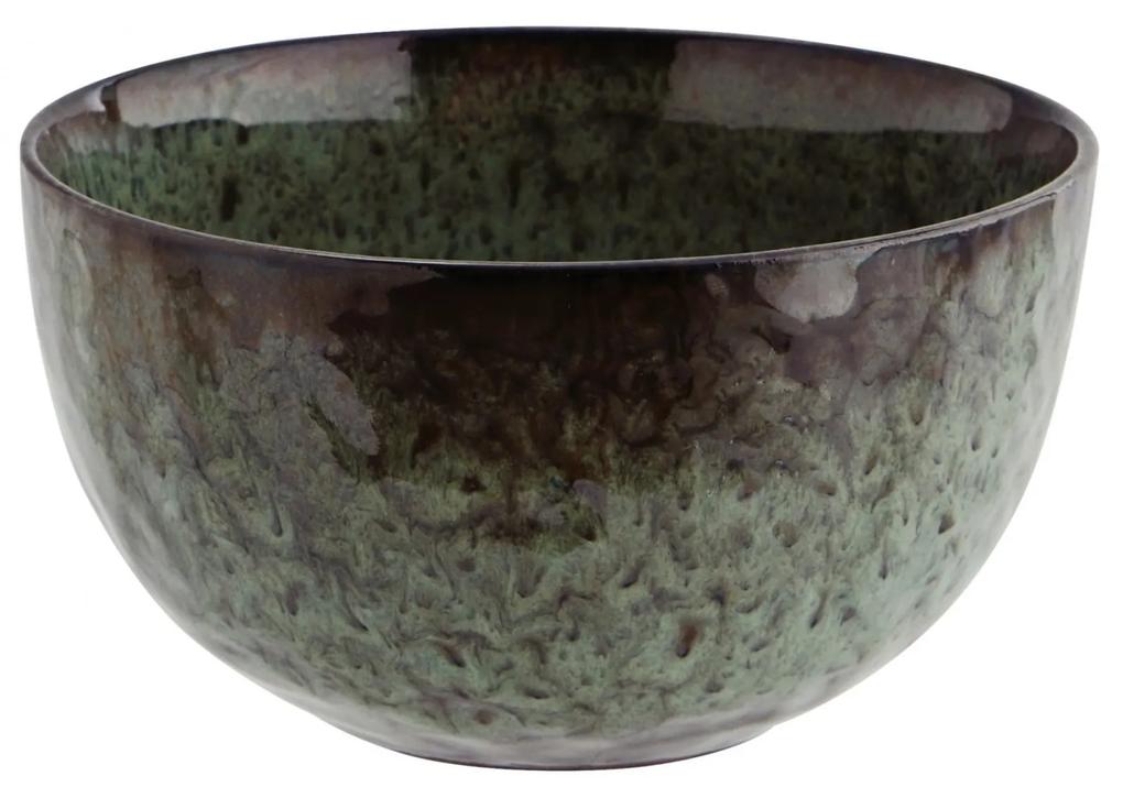 MADAM STOLTZ Keramická miska Dark Green/ Black, zelená barva, keramika