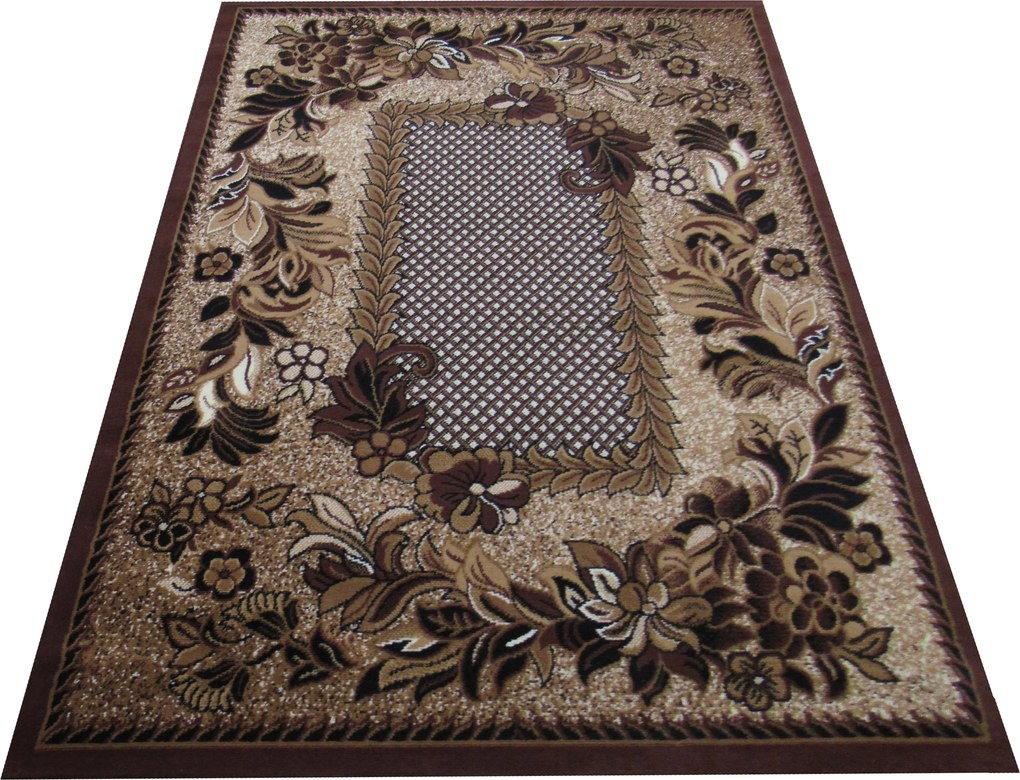 DY Hnědý koberec s květinovým vzorem Alfa 01 Rozměr: 40x60 cm