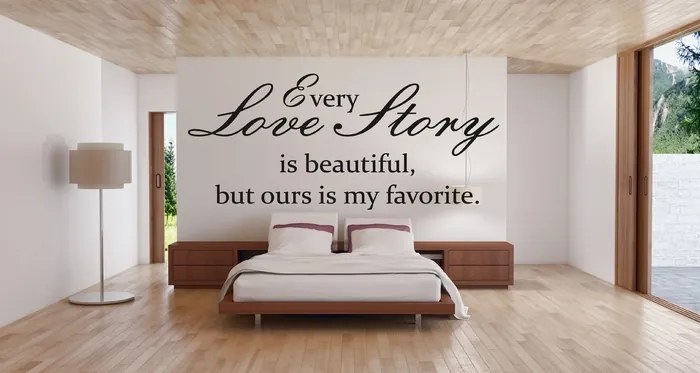 Samolepka na zeď text Every love story - 50 x 22 cm