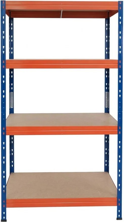 Kovový regál RIVET PRO 180x90x60 DTD dřevotříska 4 úrovně modro-oranžová