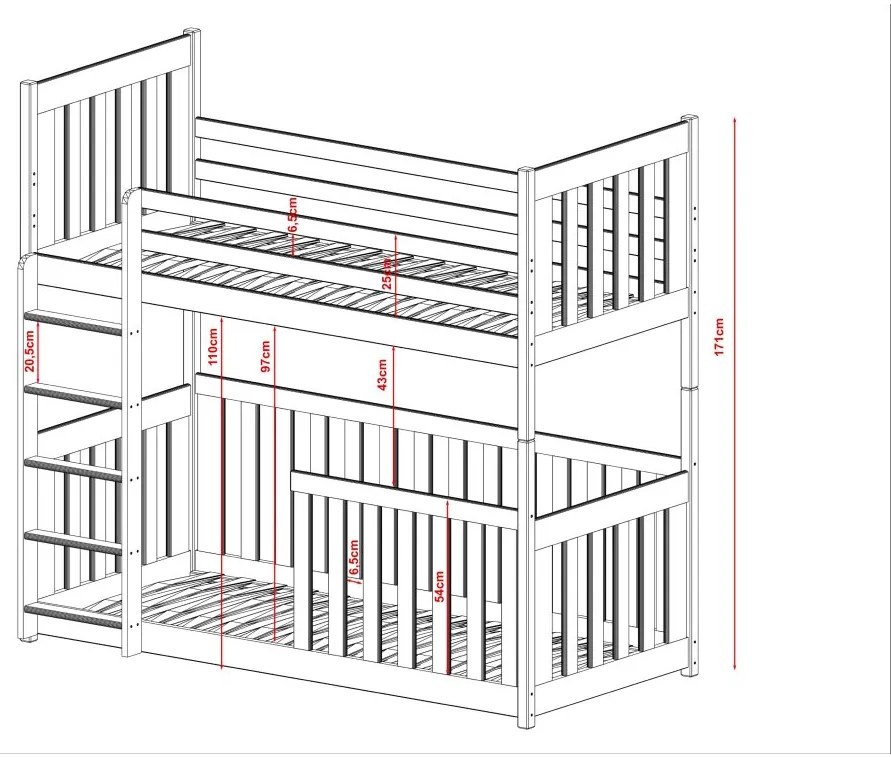 Legno Dětská patrová postel Kryštof borovice Rozměr (cm): 90x190