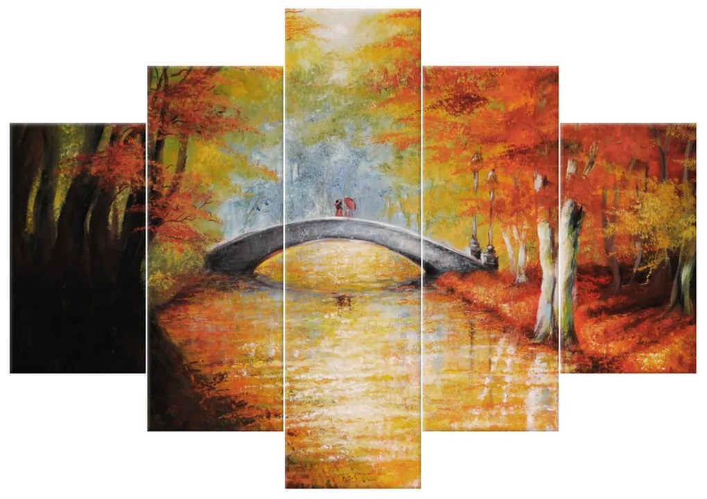Gario Ručně malovaný obraz Po podzimním mostě - 5 dílný Rozměry: 150 x 105 cm