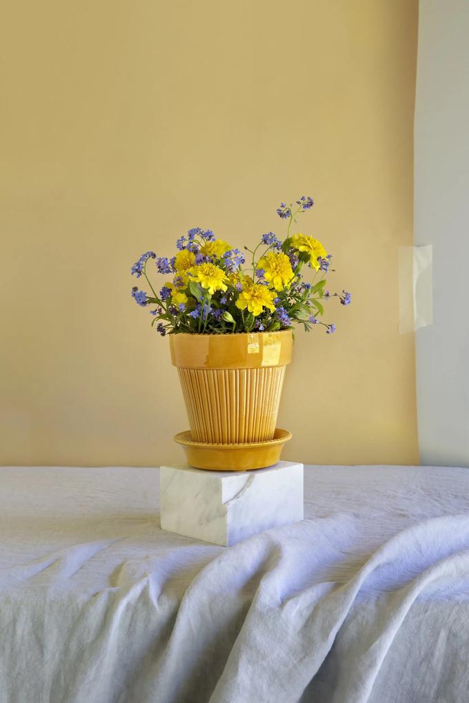Malý květináč Simona s podstavcem s glazurou 12 cm žlutý