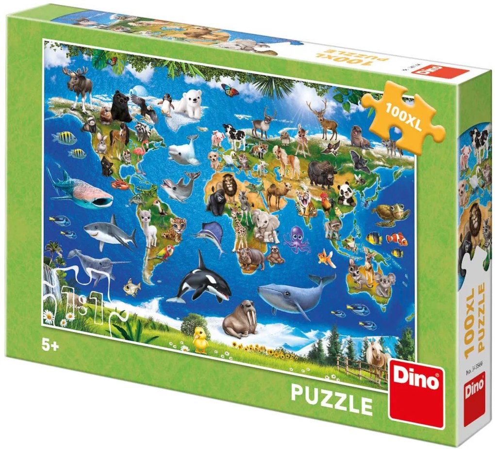 DINO Puzzle XL Mapa zvířat 100 dílků 47x33cm skládačka dn343566