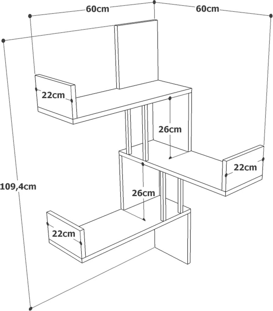 Rohová nástěnná police ZIGZAG borovice Atlantic