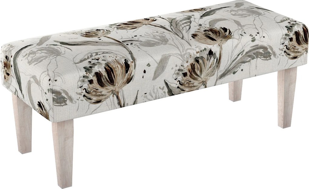 Dlouhá lavička 100x40cm barva šedá látka pletený vzor, vzorované