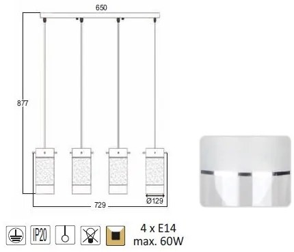 ACA DECOR Závěsné svítidlo MANE max. 4x60W/E14/230V/IP20, barva chromu