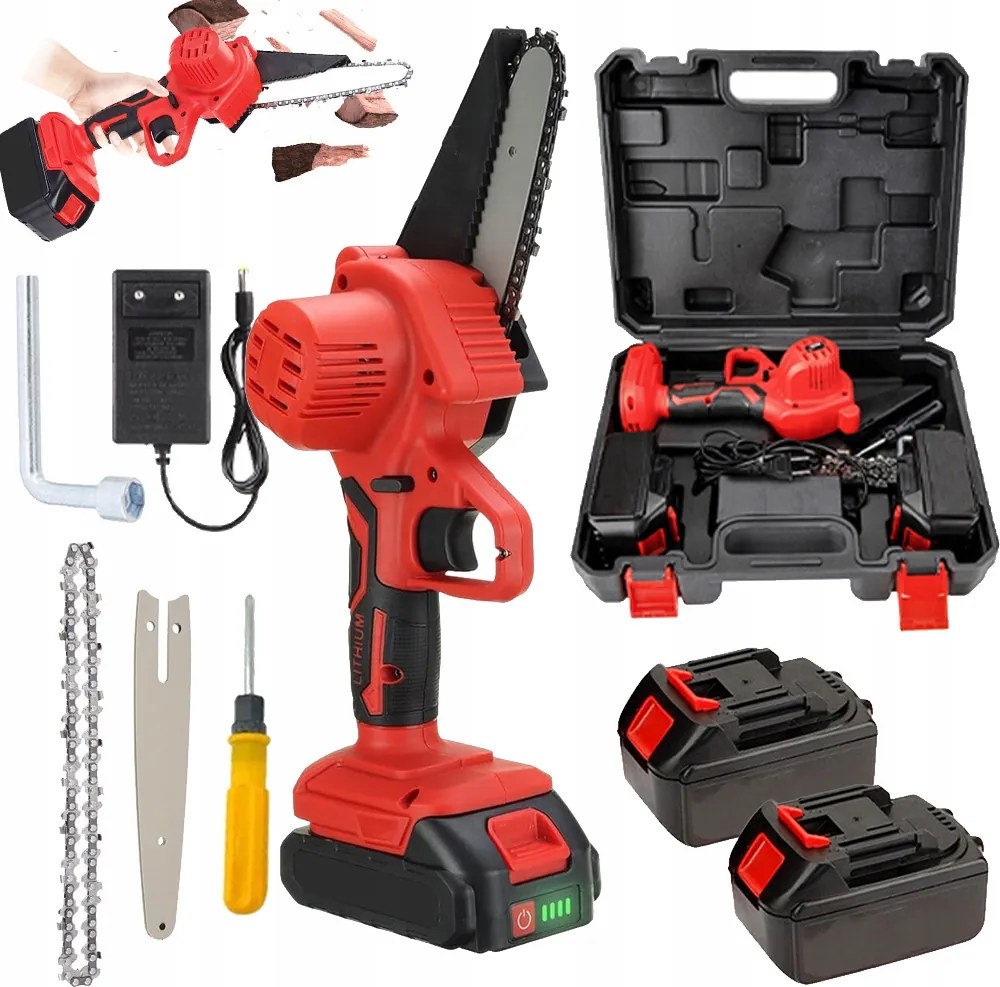 Mini Akumulátorová Řetězová Pila 2X Aku 21V 1,2AH S Ochranným Krytem, Silná