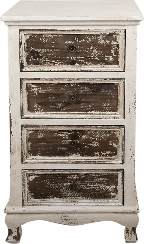 Bílo-hnědá antik dřevěná komoda se šuplíky Vivvien - 44*35*81 cm