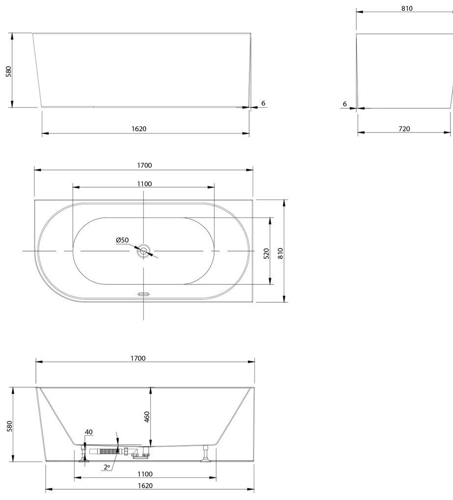 Aqualine TIBERA R 170 x 80 cm E1015