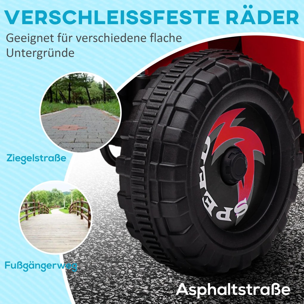 HOMCOM Prodám elektrickou čtyřkolku, s přívěsem, rychlost vpřed a vzad, oděruvzdorná kola, kovová, pro 1,5-3 roky, nosnost 25 kg, červená| Aosom