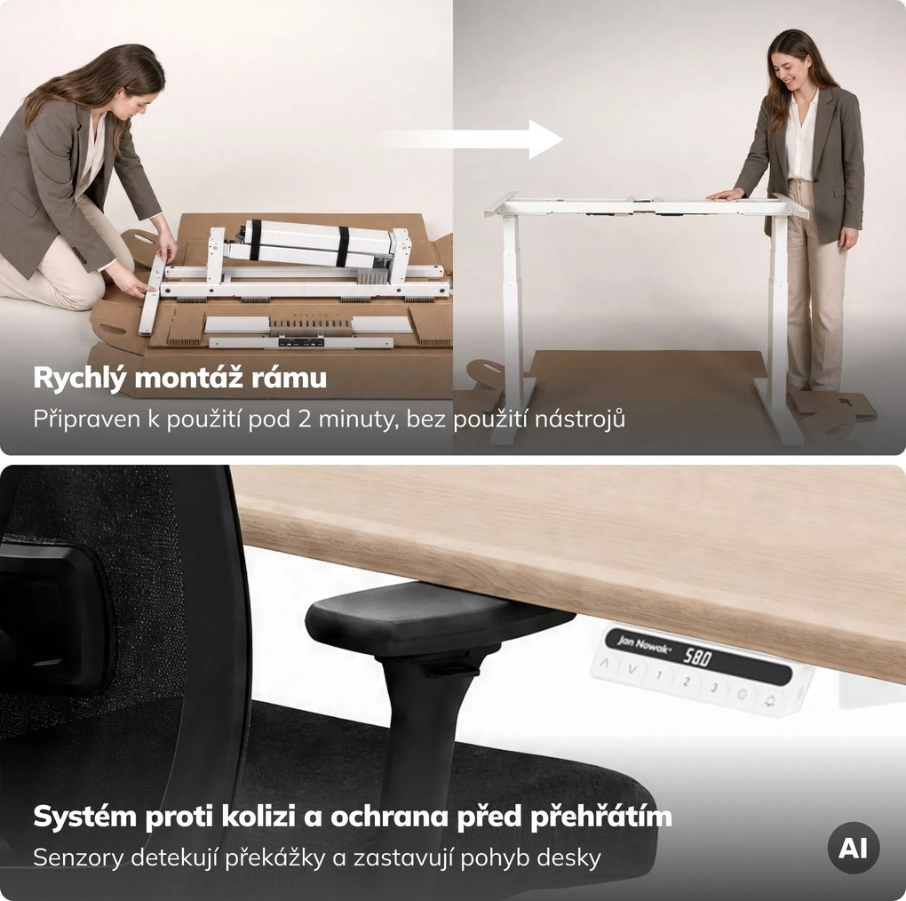 Elektrický stůl s nastavitelnou výškou ergonomický bílý/dub sonoma,1600x800 mm: ARIA