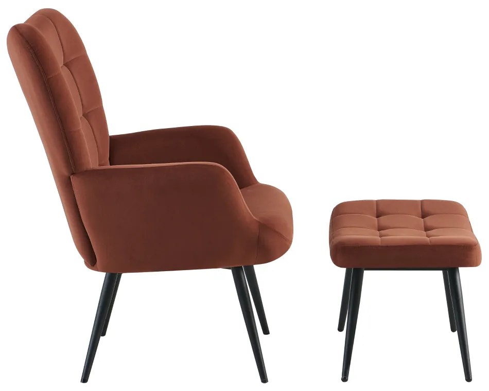 Relaxační křeslo ušák s podnožkou LUMEN - hnědá Velvet látka