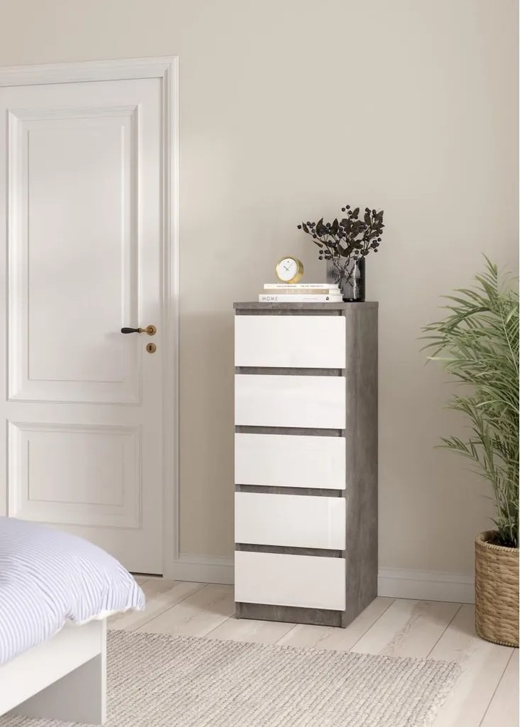 Komoda Simplicity 40 x 50 x 111,5 cm, šedá / bílý lesk
