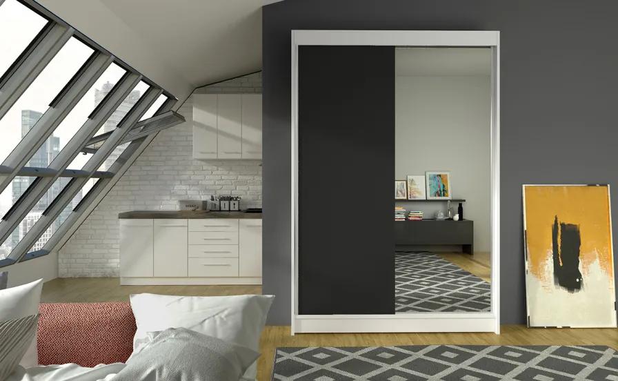 Černo-bílá zrcadlová skříň Almada 120 cm