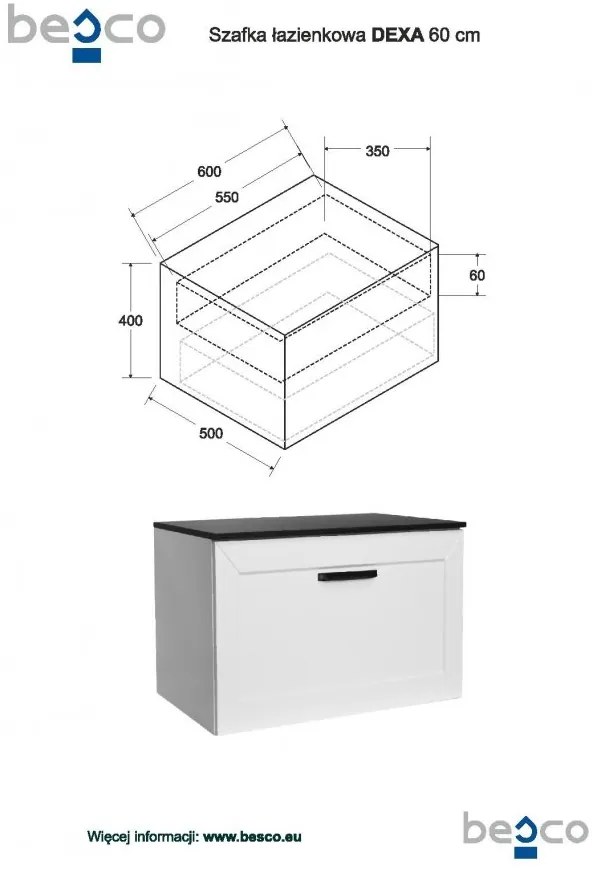 BESCO Spodní skříňka DEXA bílá matná Barva - Bílá, Madla - Černá, Rozměr A - 60 cm, Rozměr B - 50 cm, Rozměr C - 40 cm NASUD654BC