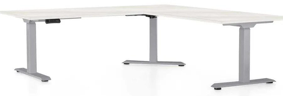 Výškově nastavitelný stůl OfficeTech Angle, 180 x 200 cm, šedá podnož, bílý jasan