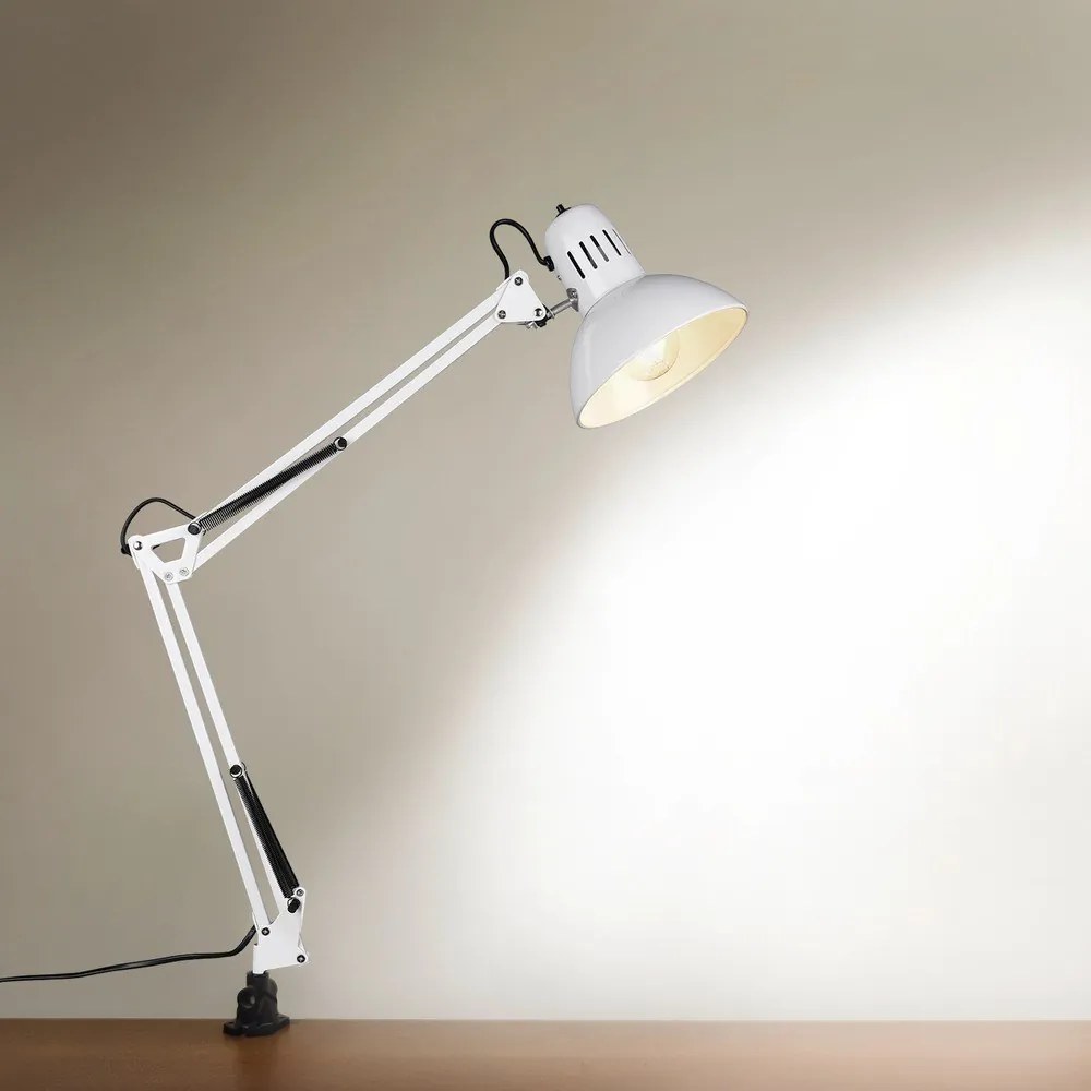 Bílá stolní lampa s ohybatelnou konstrukcí/s klipem (výška 73,5 cm) Tajo – Trio