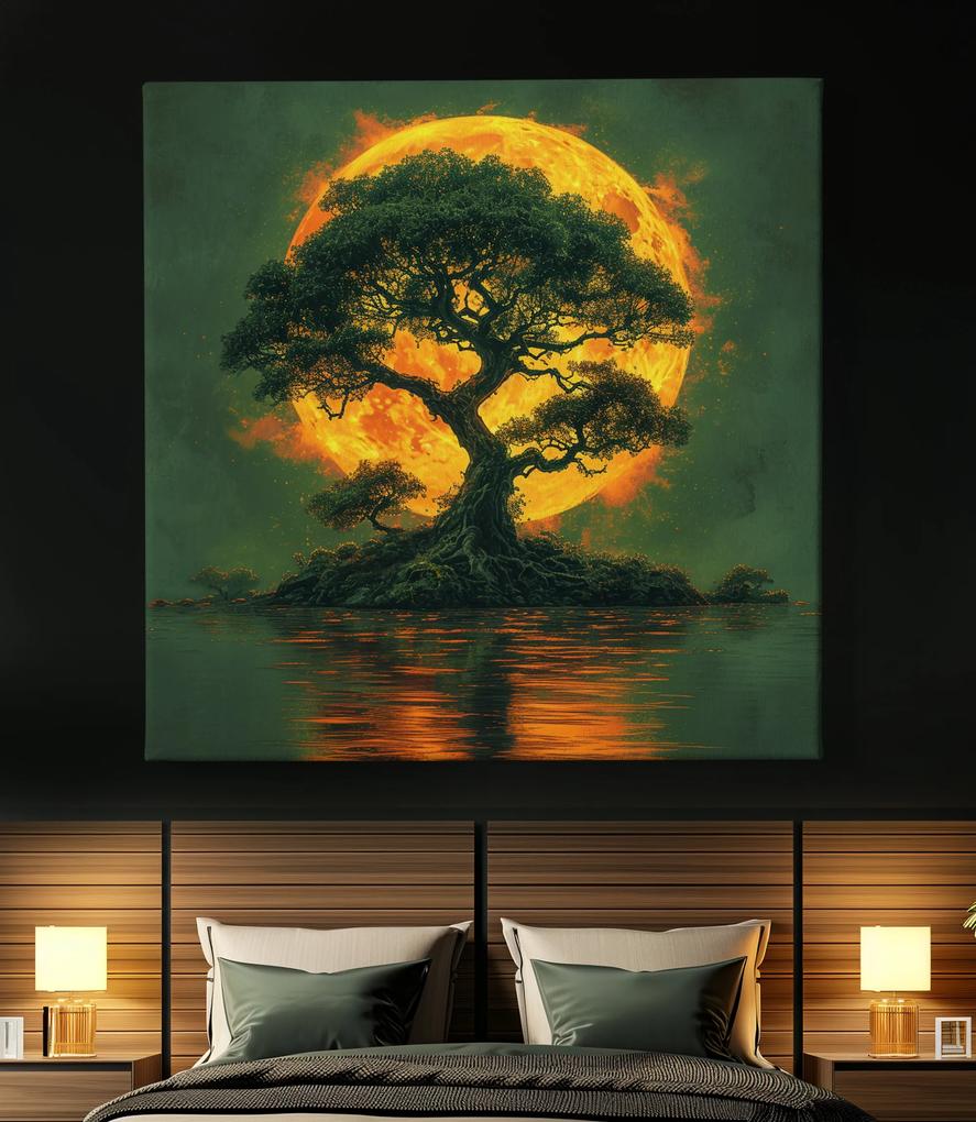 Obraz na plátně - Strom života Ohnivý měsíc FeelHappy.cz Velikost obrazu: 140 x 140 cm