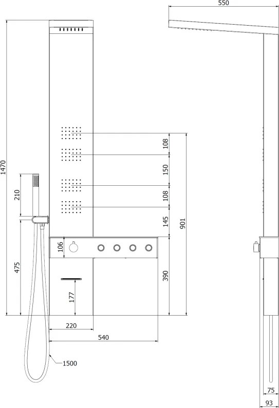 Mexen Natan, sprchový panel s výlevkou h-1440, chromová, 7626-04-00
