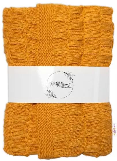 Baby Nellys Luxusní bavlněná pletená deka, dečka CUBE, 80 x 100 cm - hořčicová