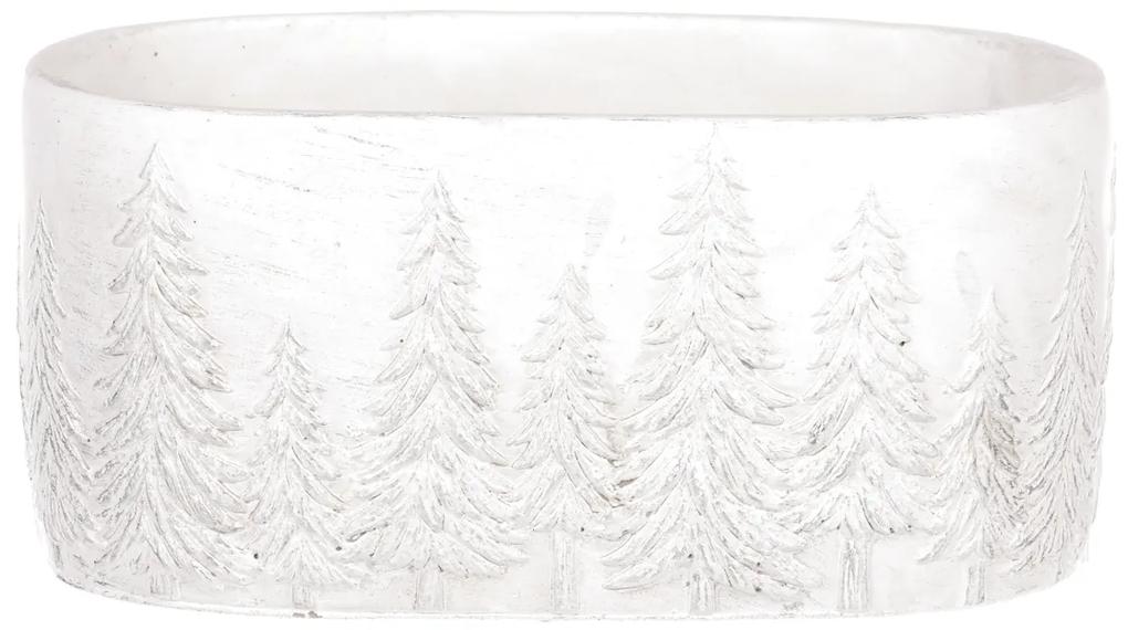 Obal betonový - truhlík, motiv stromku, bílo-stříbrné GD629