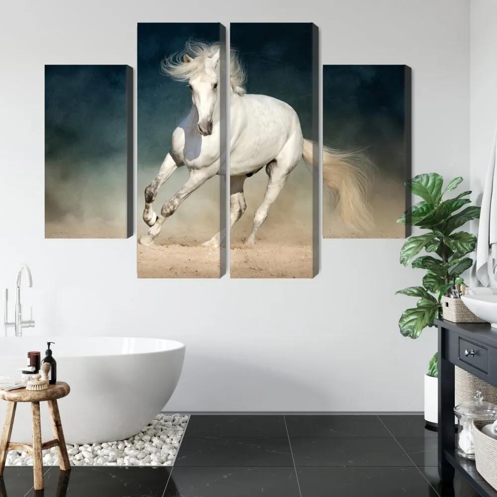 Vícedílný obraz Bílý Kůň Ve Cvalu Nedostatek Nedostatek Plátno Canvas 120x90