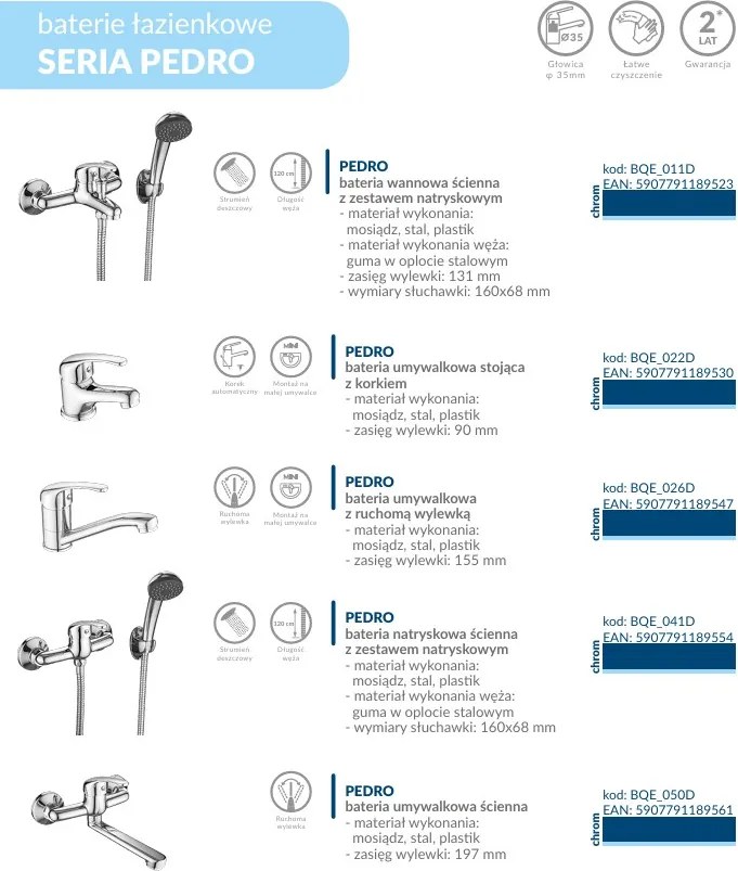 Kuchinox Pedro, nástěnná vanová baterie s ruční sprchovou soupravou, chromová, LAV-BQE_011D