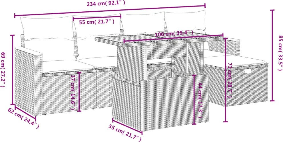 6dílná zahradní sedací souprava s poduškami černá polyratan 3276031