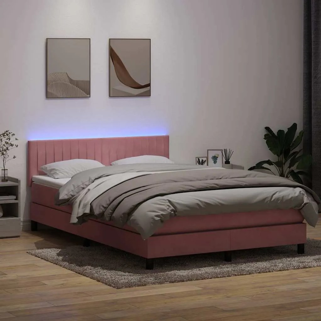 Box spring postel s matrací a LED růžová 160x210 cm samet 3317084