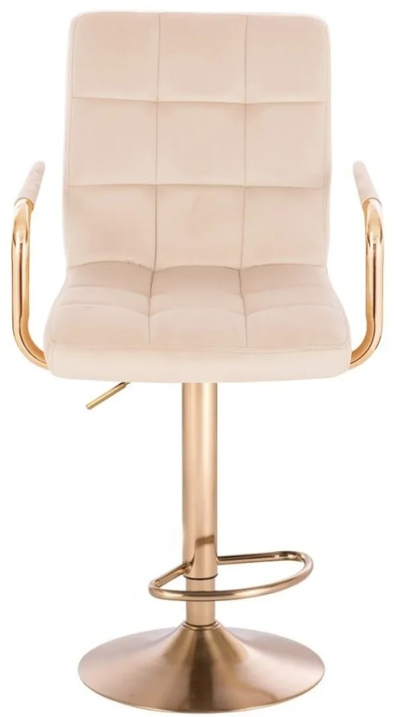 LuxuryForm DESIGN Barová židle VERONA GOLD VELUR na zlaté kulaté podstavě - krémová
