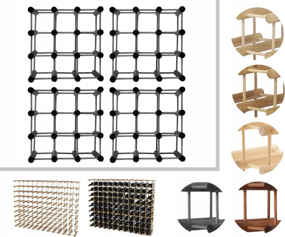Regál na víno dřevěný stojan na víno Modulární regál na alkohol 36+9 bot