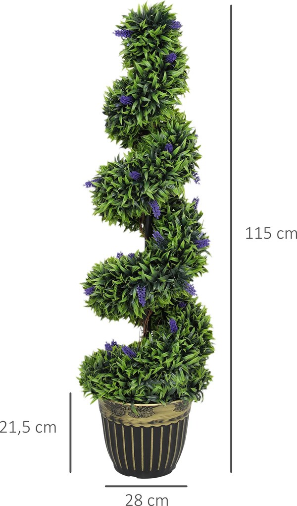HOMCOM 2dílná sada umělých rostlin, spirálový design, cementový základ, zelená