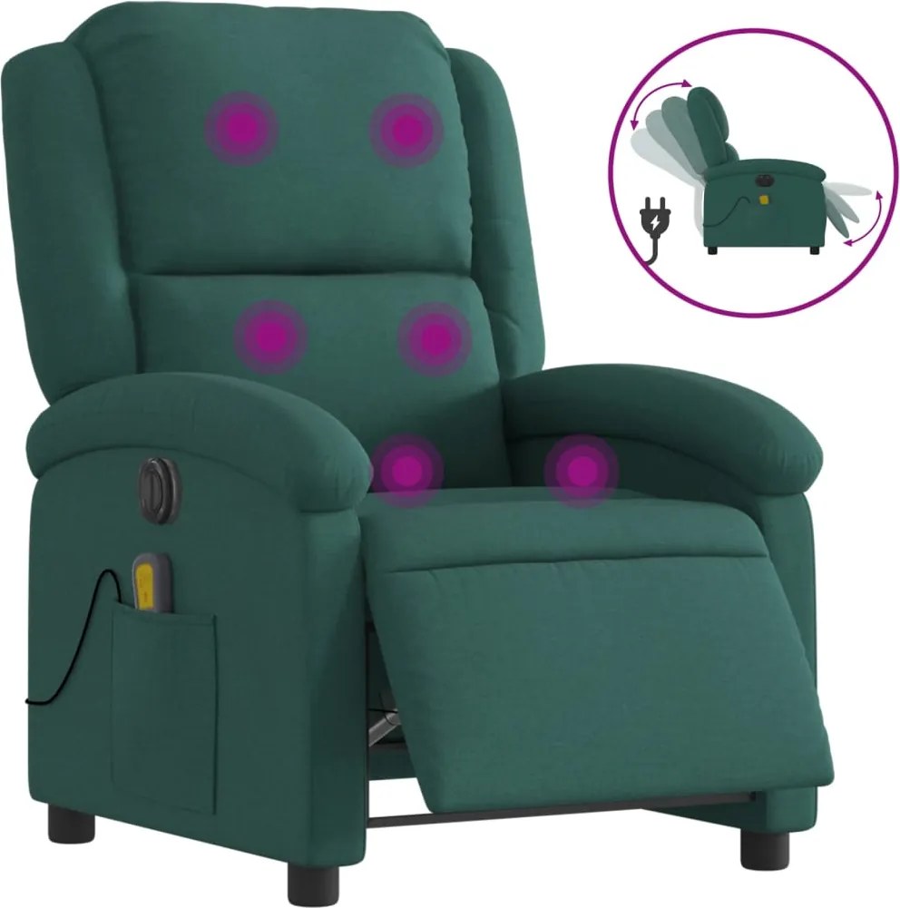 Elektrické masážní polohovací křeslo tmavě zelené textil 3204158
