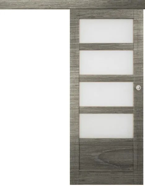 posuvné interiérové dveře na stěnu vasco doors BRAGA model 5 Průchozí rozměr: 70 x 197 cm, Orientace dveří: Levé dveře, Dekor: Dub riviera