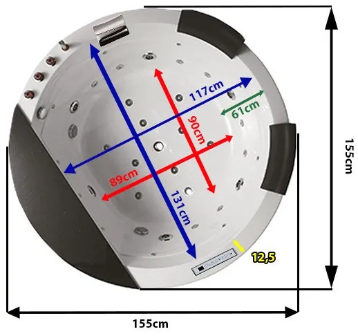 BPS-koupelny Hydromasážní vana HYD-DE916-155-V 155x155 BÍLÁ s ohřevem vody, vestavná