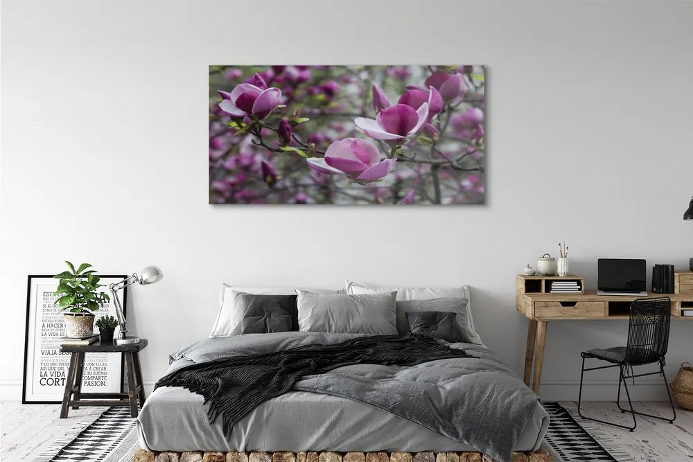 akrylový obraz fialové magnolie 140x70 cm