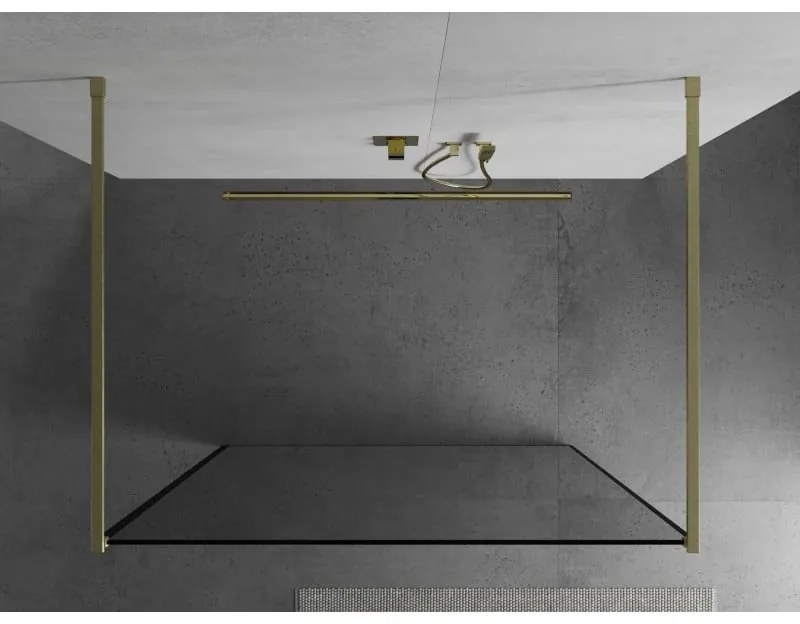 Mexen Kioto, sprchová zástěna Walk-In 120 x 200 cm, 8mm sklo černý vzor, zlatý matný profil, 800-120-002-55-70