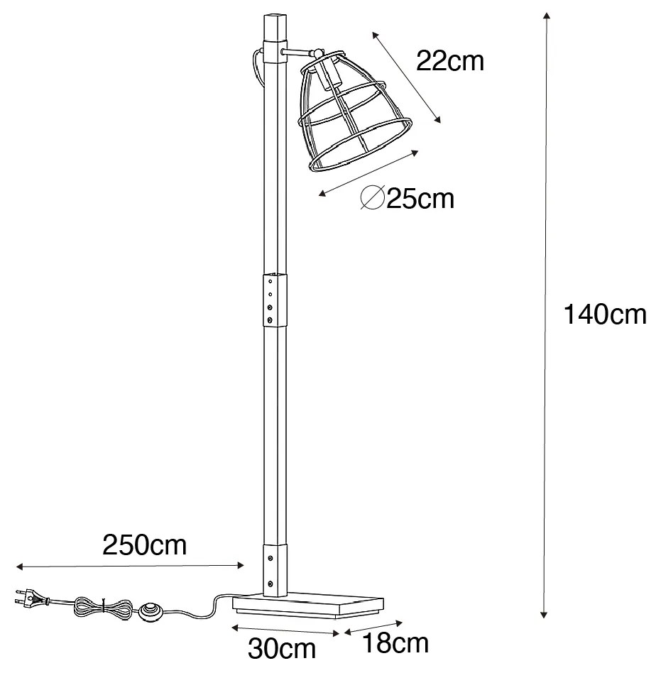 Průmyslová stojací lampa tmavě šedá se dřevem - Arthur